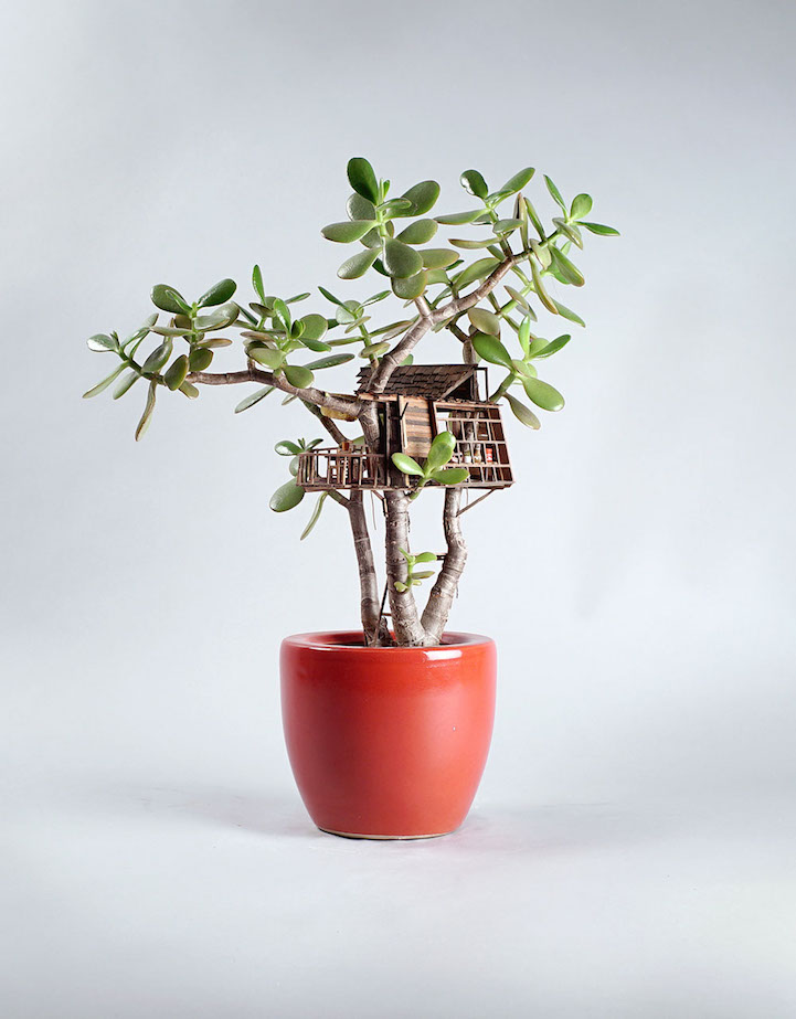 Artist Creates Miniature Tree Houses Meticulously Sculpted Around ...